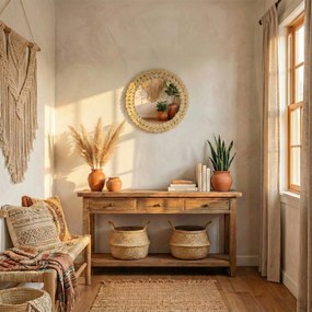 Kulaté nástěnné zrcadlo BOHO 36 cm přírodní