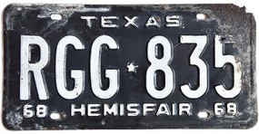 Americká SPZ Texas 1968 Hemisfair RGG 835