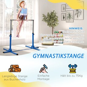 HOMCOM Gymnastická hrazda, 13stupňově výškově nastavitelná hrazda, hrazda z dřeva & stabilní ocelová konstrukce do 75 kg, pro děti 3+, do interiéru i…