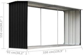 vidaXL Zahradní kůlna na dříví pozinkovaná ocel 330x92x153 cm [47087] Barva: Šedá