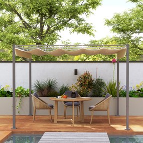 Outsunny pergola cca 3x3m, kovová střecha na terasu, zahradní pavilon s nastavitelnou střechou, volně stojící, ochrana proti UV záření 30+, na terasu…