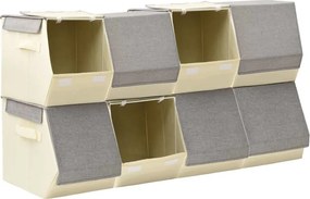 vidaXL Stohovatelné úložné boxy s víkem 8dílná sada textil [332894] Barva: grey and cream