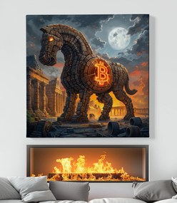Obraz na plátně - Bitcoin, Trojský kůň, Ancient Bank FeelHappy.cz Velikost obrazu: 140 x 140 cm