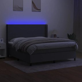 Box spring postel s matrací a LED tmavě šedá 180x200 cm textil 3138174