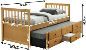 Postel s přistýlkou, 90x200, dub, AUSTIN NEW Kondela 0000240363