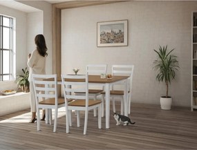 Jídelní set 1+4, rozměr stolu, MDF, dýha, masivní nohy, moření dub (120 x 75) cm