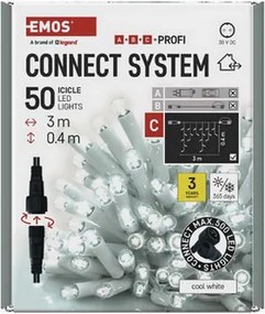 Propojovací vánoční řetěz bez zdroje EMOS Connecting D2CC02 ZY2158 50LED krápníky 3m studená bílá