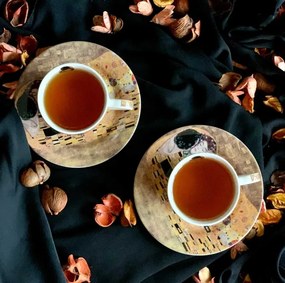 Sada šálků s podšálkem espresso Klimt THE KISS 2 ks 90 ml hnědá