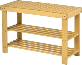 HOMCOM Botníková lavice se sedadlem, Bambusová lavice se skladováním, Botník s 2 otevřenými policemi pro obývací pokoj, Vchod, 70 x 28 x 45 cm Přiroze