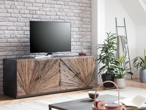 Designový stolek pod TV z masivu a kovu Durham recyklované dřevo 160cm