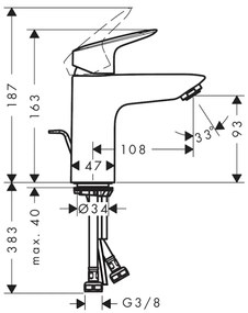 Hansgrohe Logis, páková umyvadlová baterie CoolStart 100, s odtokovou soupravou, chromová, 71102000