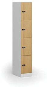 Šatní skříňka s úložnými boxy, 4 boxy, 1850 x 300 x 500 mm, mechanický kódový zámek, laminované dveře, buk