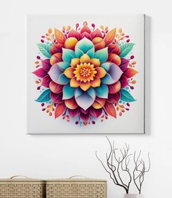 Obraz na plátně - Mandala oranžovo červený květ FeelHappy.cz Velikost obrazu: 100 x 100 cm