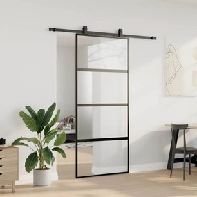 Posuvné dveře se sadou kování černé 90x205 cm Tvrzené sklo 3375830