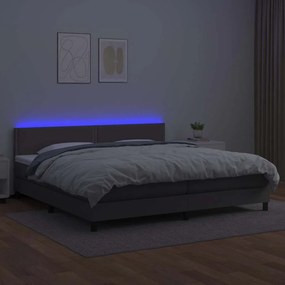 Box spring postel s matrací a LED šedá 200x200 cm umělá kůže 3134187