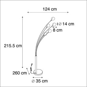Designová stojací lampa černá 5-světlo - Sixties Marmo