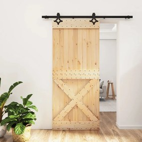 Posuvné Dveře S Kováním 90 X 210 Cm Masivní Borové Dřevo Vzor Šedá Kostka
