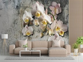 Gario Fototapeta Kvetoucí orchidej na pozadí staré zdi Materiál: Vliesová, Rozměry: 200 x 140 cm