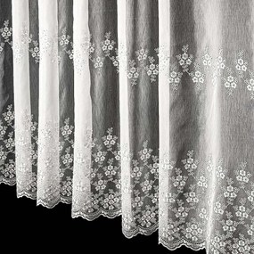 Rand voálová záclona 124659 vyšívané květy v pruzích, s bordurou, bílá, výška 280cm (v metráži)