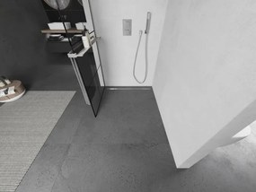 Mexen Kioto+ L, sprchová zástěna Walk-In s poličkou a věšákem 90 x 200 cm, 8mm čiré sklo černý vzor, ​​broušená ocel profil, 800-090-123-97-77