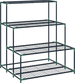 Outsunny 4patrový stojan na květiny, výška 110 cm, ocelový víceúrovňový regál s 24 svorkami, tmavě zelený