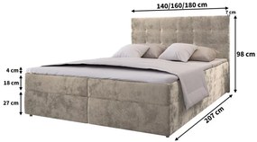 Čalouněná postel boxspring GLORIEN VELVET 140x200 cm modrá Matrace: Matrace Bonell pružinová