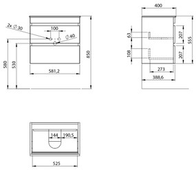 Sapho Sapho, EZARA umyvadlová skříňka 58x54x39cm, bílá lesk, EZ592-3030