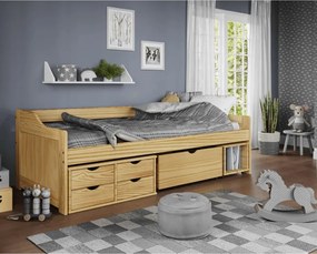 Postel 90x200 s úložným prostorem, přírodní, masiv, MAXI NEW Kondela 0000274652