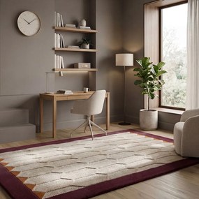 Vínový/v přírodní barvě ručně tkaný vlněný koberec 120x170 cm Apex Border Wool – Flair Rugs