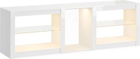 HOMCOM TV komoda s RGB LED osvětlením, moderní TV nábytek s nastavitelnými skleněnými policemi, pro televize až do 75 palců, bílá