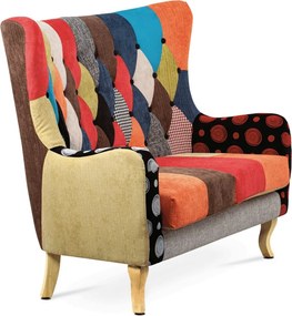 Dvojsedačka, potah látka patchwork, dřevěné nohy, masiv kaučukovník patchwork