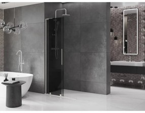 Mexen Velar L, posuvná sprchová zástěna Walk-in 90 x 200 cm, 8mm šedé sklo, broušená ocel, 871-090-003-43-97