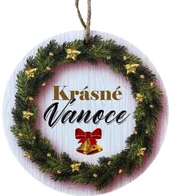 Bondecor Vánoční dřevěná dekorace kulatá II. "Krásné Vánoce" 15cm