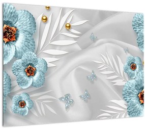 Skleněný obraz - 3D modré květy (70x50 cm)