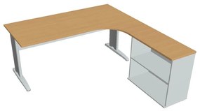 Sestava stolu a skříně levá 180 cm - Hobis Cross CE 1800 H L Dekor stolové desky: buk, Dekor lamino podnože: šedá, Barva nohou: Stříbrná