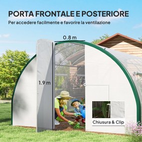 Outsunny Tunelový Skleník 6x3m s 2 Dveřmi a 8 Okny, Zahradní Skleník z PE, Polyesteru a Pozinkované Oceli, Bílý a Zelený