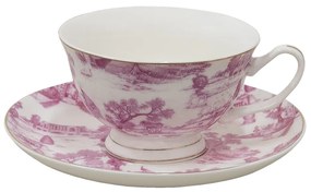 Bílo-růžový porcelánový šálek s podšálkem Chateau - Ø 10*6 / Ø 15*2 cm / 250 ml