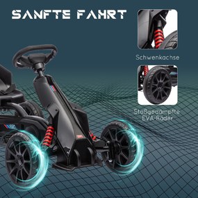 HOMCOM Dětský Go-Kart s Pedály a Ruční Brzdou, Nastavitelným Sedadlem, Přeřazovacím Mechanismem, Dětské Vozidlo s EVA Koly pro Děti ve Věku 3-8 Let
