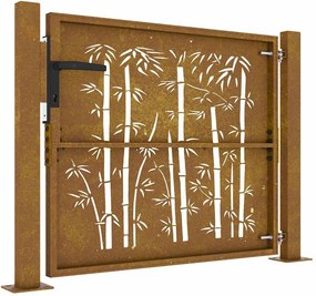 Zahradní branka 100 x 75 cm corten ocel bambusový design 153238