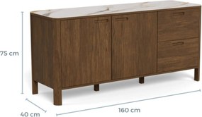 Komoda Southampton 160 cm bílý mramor/dub kouřový