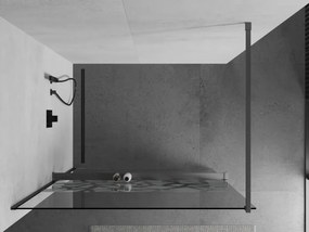 Mexen Kioto+, sprchová zástěna Walk-In s poličkou a věšákem 100 x 200 cm, 8mm čiré sklo bílý vzor, ​​grafitový profil, 800-100-121-95-85