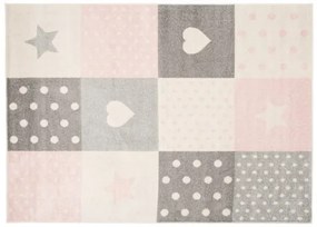 Kusový koberec LAZUR C573I hvězdy srdce bílý růžový Rozměr: 180x260 cm