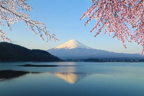 Samolepící fototapeta výhled z jezera na Fuji - 150x100 cm