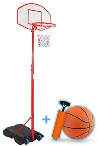 Basketbalový koš s kolečky, nastavitelný 148-236 cm, červená
