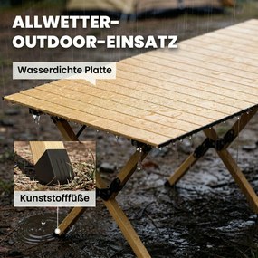 Kempingový stůl 117 x 60 cm Hliníkový skládací stůl s rolovací deskou vzhled dřeva Přepravní taška vodotěsná