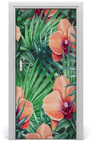 Samolepící fototapeta na dveře Orchidej a palmy 85x205 cm