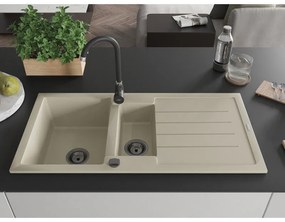 Mexen Andres, granitový dřez 1000x500x200 mm, 1,5-komorový, béžová s černým sifonem, 6515101510-69-B