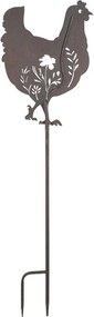 Hnědá antik zahradní dekorace zápich slepice - 32*2*113 cm