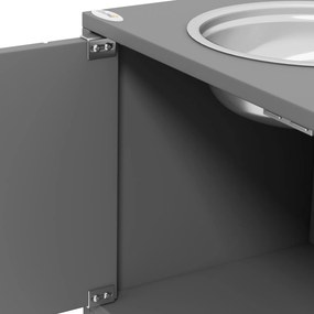 Vyvýšená krmná stanice se 2 nerezovými miskami a úložným prostorem o objemu 44 l, magnetická dvířka, pro velké psy, šedá barva