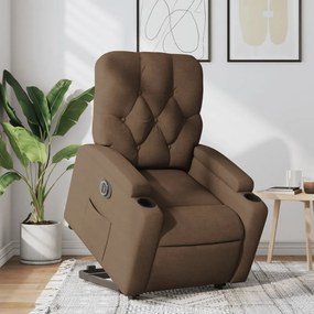 Elektrické zvedací polohovací křeslo hnědé textil 3204738